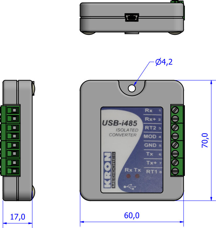 Kron RS-485/USB Converter. RS-485 instruments input to USB output